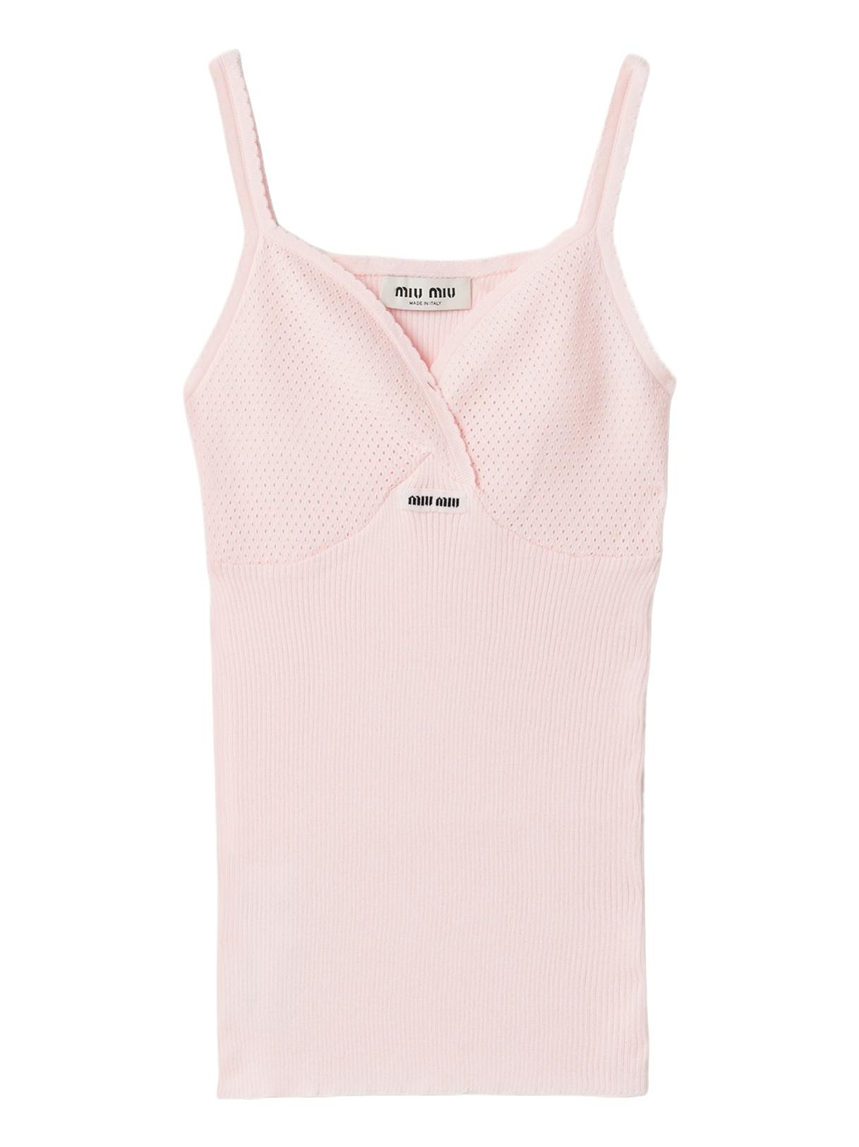 MIU MIU Miu Miu Rib Knit Camisole with Lace Detailing
